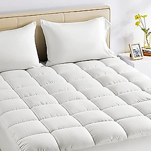 SLEEP ZONE Twin Size Cotton Mattress Pad, Soft Fluffy Cotton Top Mattress Topper, Machine Washable Mattress Protector Cover Fits 8-21 inch Deep Pocket, Twin