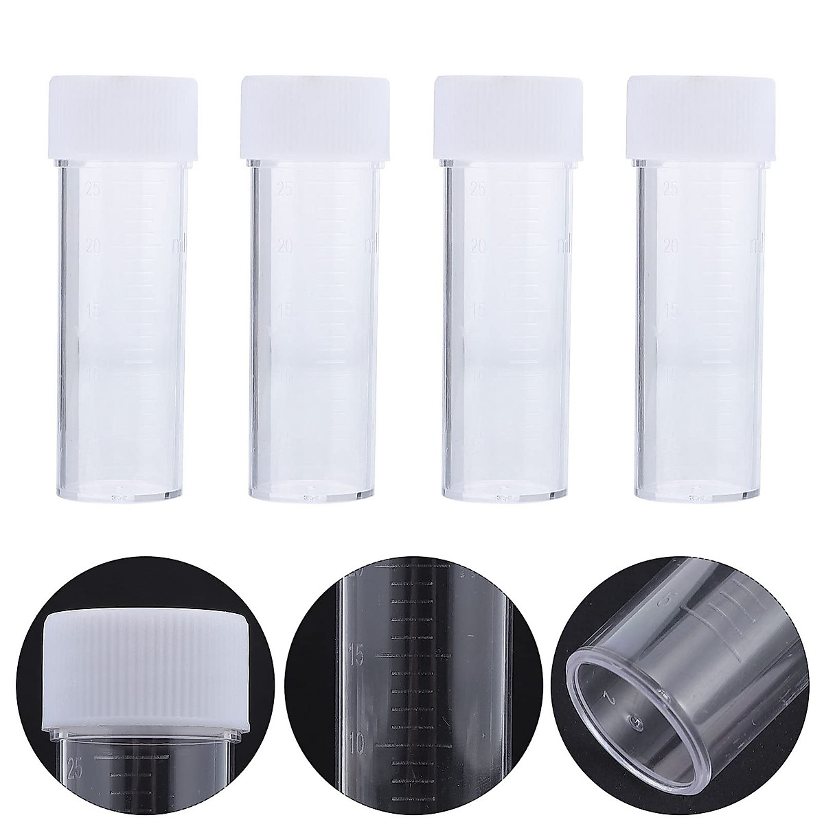 Baluue 50pcs Plastic Test Tubes Screw Caps Small Bottle Vial Storage Sputum Sample Vial Container for Lab Specimen Organizer 25ml