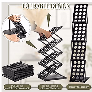 1 Piece Foldable Magazine Rack Metal Catalog Literature Rack Portable 4 Pockets with Carrying Bag Brochure Stand Literature Rack Display Holder Stand for Exhibition Trade Show