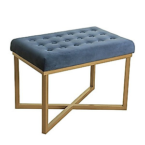 Homepop Home Decor | Upholstered Tufted Velvet Ottoman Bench | Ottoman Bench for Living Room & Bedroom, Blue, 24 x 16 x 17-1/2 inches high