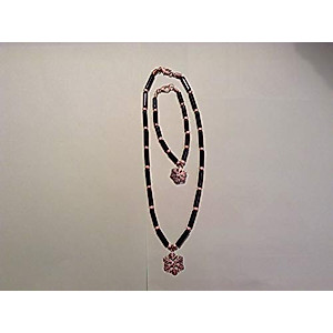 Plastic bead 17" Necklace & 7" Bracelets, black, & silver color with pendent