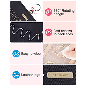 BAGSMART Hanging Jewelry Organizer Storage Roll with Hanger Metal Hooks Double-Sided Jewelry Holder for Earrings, Necklaces, Rings on Closet, Wall, Door, 1 piece, Extra Large, Black