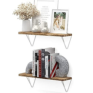 Wallniture Colmar Floating Shelves for Bedroom Wall Decor, Wood Wall Shelf Set of 2 for Home Organization and Storage, 17"x4.5" Natural Burned