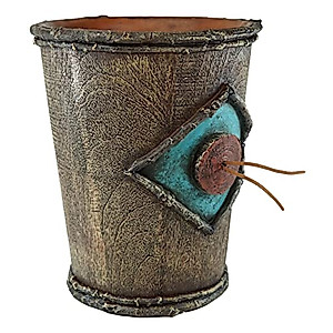 Ebros Gift Rustic Southwestern Old World Country Turquoise Bullseye with Branchwood Borders Faux Wood Bathroom Accessory Resin Sculpture (Dry Waste Basket Trash Bin)