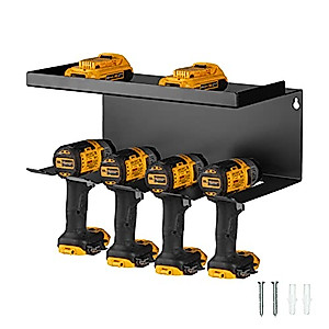 Iron Forge Tools Tool Storage Organizer For Garage - Power Tool Holder, Steel Tool Storage Rack With 5 Drill Corner Charging Slots And Shelf For Tools - Assembled- Black Rolled Steel Workshop Organization And Storage