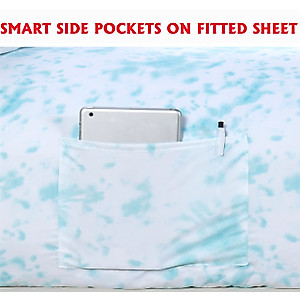 Elegant Comfort Luxury Soft Bed Sheets Tie Dye Pattern 1500 Thread Count Percale Egyptian Quality Microfiber Softness Wrinkle and Fade Resistant (6-Piece) Bedding Set, King, Tie Dye Aqua