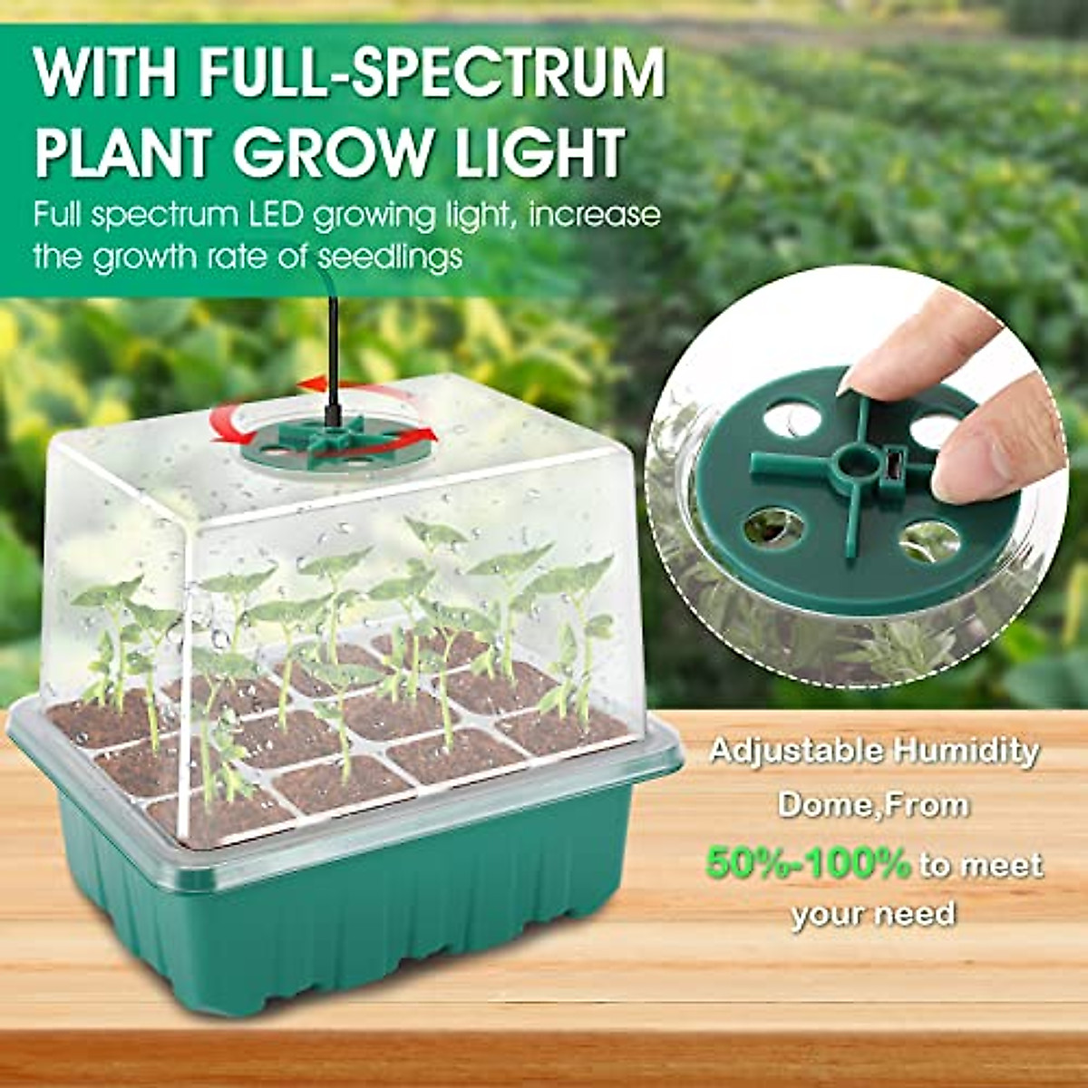 Seed Starter Tray, 6PCS Seed Starter Kit with Grow Light, Seedling Trays with Humidity Domes, Covers Height 3.9", Indoor Gardening Plant Germination Trays (12 Cells per Tray)