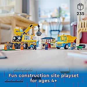 LEGO City Construction Trucks and Wrecking Ball Crane 60391 Building Toy Set for Toddler Kids Ages 4+, includes 3 Construction Vehicles, an Abandoned House and 3 Minifigures for Pretend Play