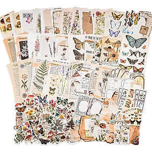 Knaid Vintage Scrapbook Supplies Pack (200 Pieces) for Art Journaling Bullet Junk Journal Planners DIY Paper Stickers Craft Kits Notebook Collage Album Aesthetic Cottagecore Picture Frames (Nature)