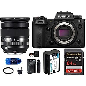 Fujifilm X-H2S Digital Camera with XF 16-80mm f/4 R OIS WR Lens Bundle, Includes: SanDisk 64GB Extreme PRO SDXC Memory Card, Spare Battery and More (8 Items)
