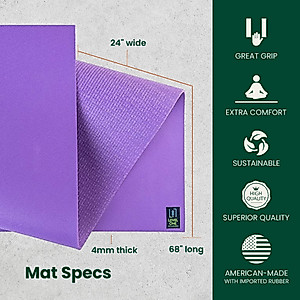 JadeYoga Level One Yoga Mat - Secure Grip, Comfortable & Durable Exercise Mat for Beginners - Portable Padded Mat - Fitness Mat for Yoga, Pilates, Stretching, Home Workout and More (Classic Purple)