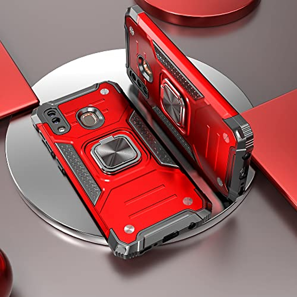 IDYStar Galaxy A20 Case with Screen Protector, Galaxy A30 Case, Shockproof Drop Test Cover with Car Mount Kickstand Lightweight Protective Cover for Samsung Galaxy A20/A30, Red