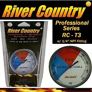 River Country 3" (RC-T3) Easy Mount Adjustable BBQ, Grill, Smoker Thermometer Temperature Gauge (50 to 550 F)