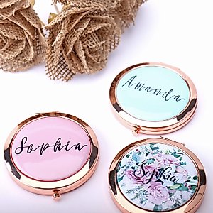 wadbeev Personalized Compact Mirror Bridesmaid Gift, Any Logo Image, Wedding Favors Watercolor Flower Gift for her