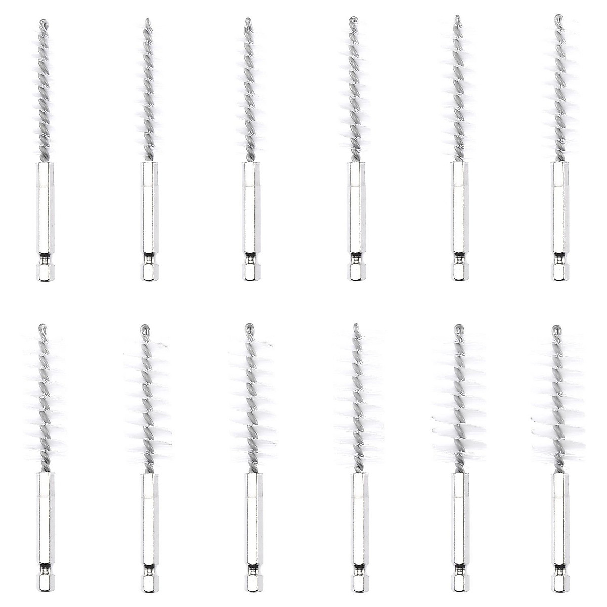 38pc Industrial Wire Brush Set 1/4" Hex Shank Long Ext. Stainless Steel Nylon