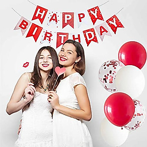 ANSOMO Red and White Happy Birthday Party Decorations with Banner 30 Pcs Balloons