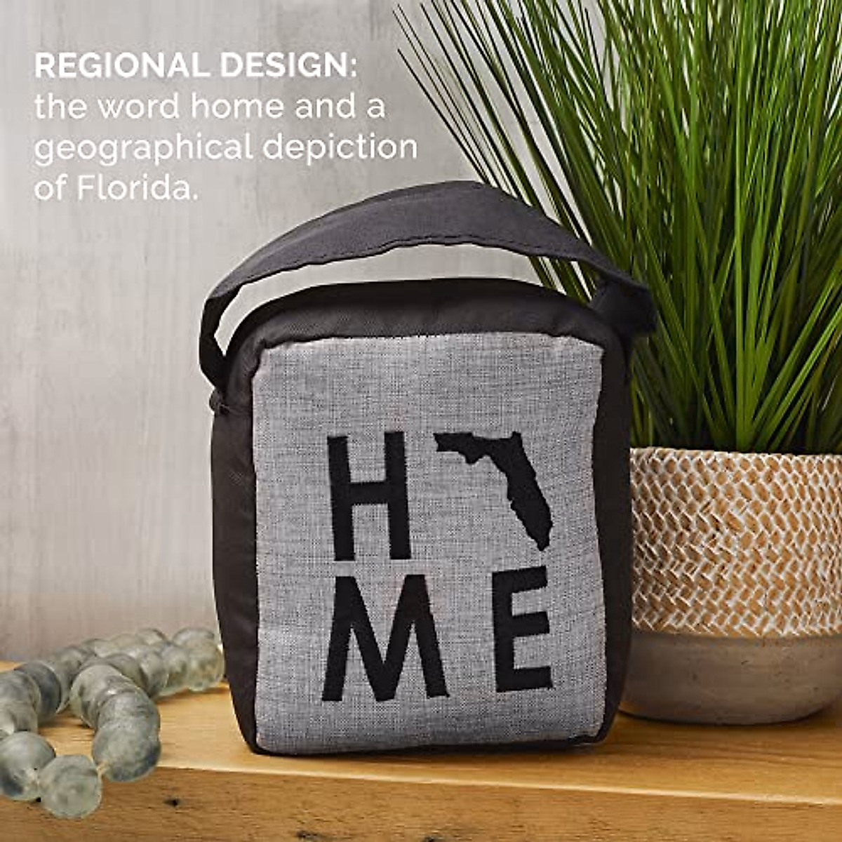 Elements Florida Home Sentiment Fabric Door Stopper, Gray and Black