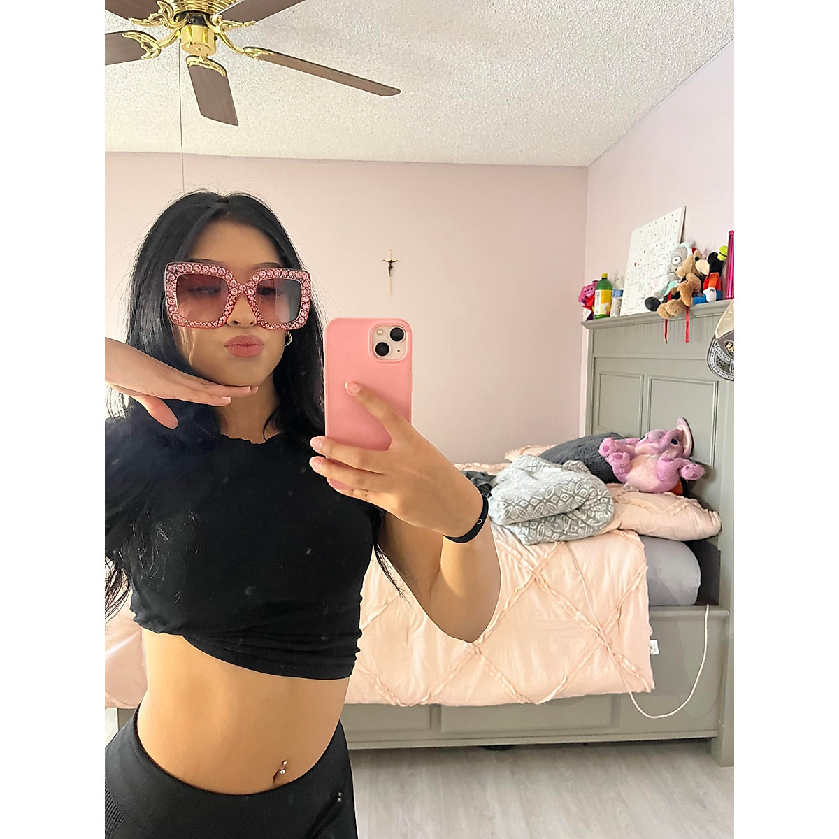 FEISEDY Women Sparkling Crystal Sunglasses Oversized Square Thick Frame B2283