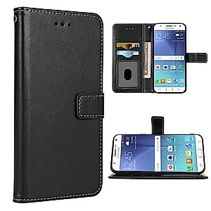 FDCWTSH Compatible with Samsung Galaxy J5 2015 Wallet Case Wrist Strap Lanyard Leather Flip Cover Card Holder Cell Phone Cases for Glaxayj5 Glaxay GalaxyJ5 SM J500 J500F J500H Black