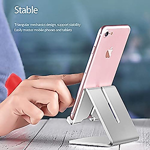 SALEX Pink Desk Phone Stand. Rose Gold Desk Cell Phone Holder for Office, Home, Bed. Cute Desk iPhone Holder. Handable Desktop Tablet Holder Stand. Metal Desktop Stand for Small Tablets, iPad Mini.