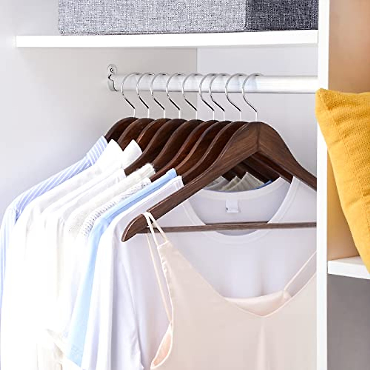 Nature Smile Wooden Suit Hangers 30 Pack Solid Wood Coat Clothes Hangers with Non Slip Bar and 360° Swivel Hook (Retro Color)