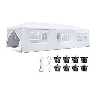 SereneLife SLTET30 Party Commercial Instant Shelter with 4 walls-Waterproof Tent with 8 Sand Bags, One size, White