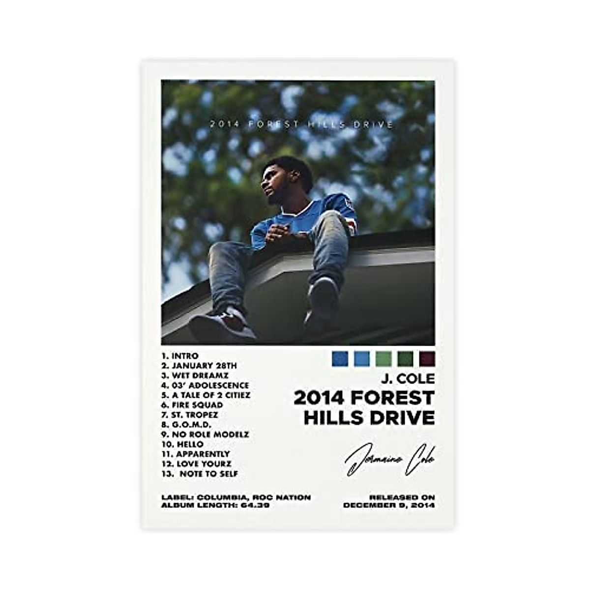 LANGYU J Poster Cole 2014 Forest Hills Drive Album Cover Poster Canvas Printed Poster Unframe:12x18inch(30x45cm)