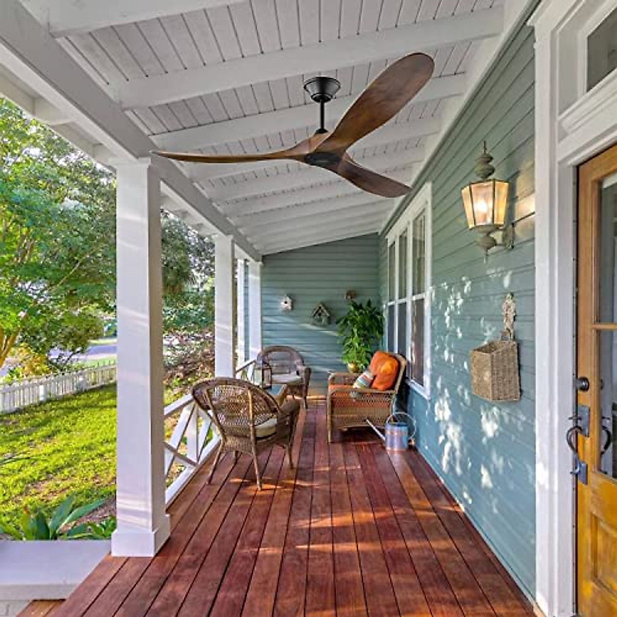 Ceiling Fan No Lights 70" Large Ceiling Fan, Outdoor Ceiling Fan for Patio, Wooden Ceiling Fan Damp Rated 3 Blade Large Airflow Indoor Outdoor Farmhouse Ceiling Fan for Exterior House Porch Gazebo