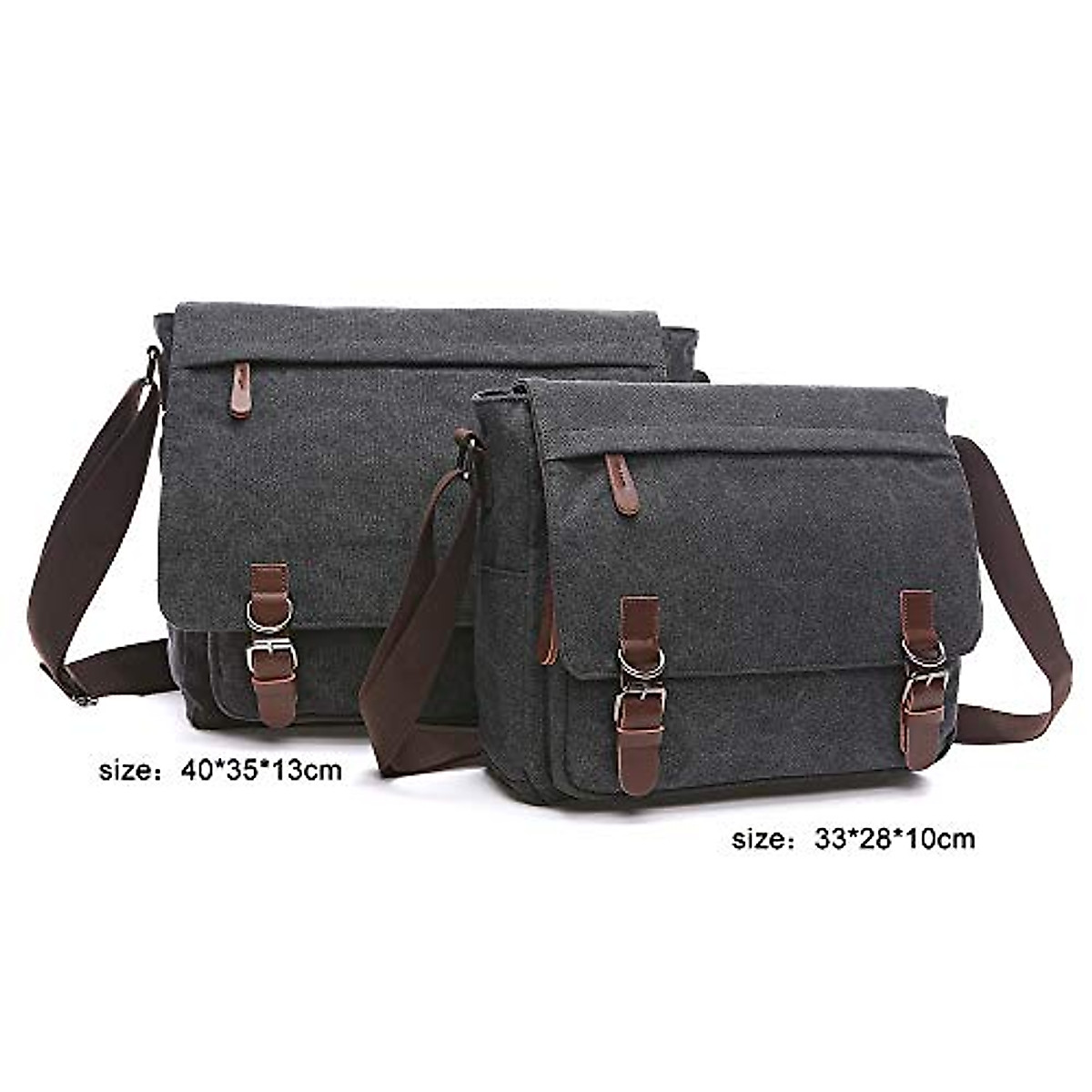 Messenger Bag for Men and Women, Retro Canvas Shoulder Bag Satchel For College fit 15.6 Inch Laptop (Black)