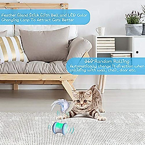 KONPCOIU Automatic Cat Feather Toy—Smart Robotic Interactive Indoor Electronic Pet Toy—Auto/Manual Motorized Toy—360° Rotating Ball Colorful Light Cat Toys for Cat/Mouse/Kitten Hunting Exercise