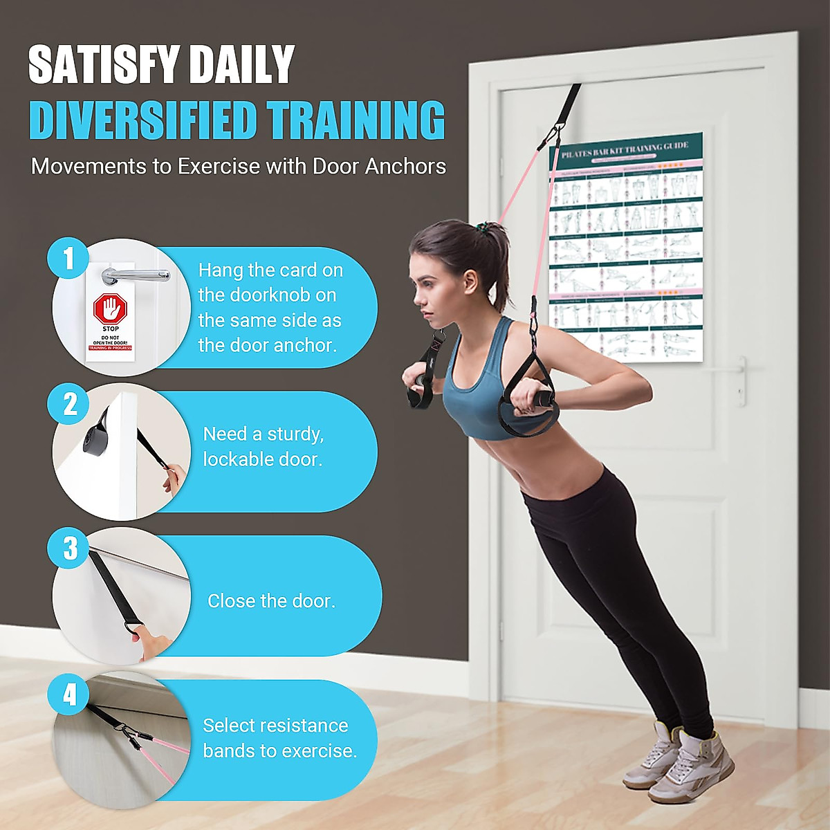 Pilates Bar Kit with Resistance Bands, Multifunctinal Exercise Bar with Resistance Bands for Pilates/Abs/Weight Loss, Portable Home Gym Pilates bar kit for Full Body Training Women - Blue