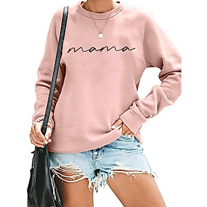 ASTANFY Womens Crewneck Sweatshirt Mama Letter Print Long Sleeve Loose Fashion Pullover Top (Pink, XX-Large)