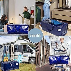 VENO Heavy Duty Extra Large Moving Bags W/ Backpack Straps Strong Handles & Zippers, Storage Totes For Space Saving, Fold Flat, Alternative to Moving Box, Made of Recycled Material (Blue - Set of 10)