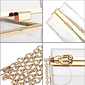 Women Clear Purse, Acrylic Box Evening Clutch Bag, Transparent Lady Wedding Party Shoulder Crossbody Handbag with Replacement Chain Strap, 2 Packs