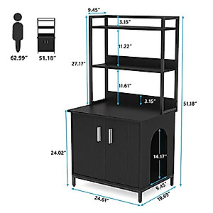 Tribesigns Litter Box Enclosure, Industrial Cat Cabinet with Shelves and Doors, Wood Pet Crate Hidden Cat Washroom for Most of Litter Box, Indoor Cat House Furniture, Black