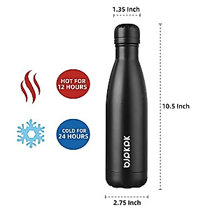 BJPKPK Insulated 17oz Stainless Steel Water Bottles, Sports Water Bottles Keep Cold for 24 Hours and Hot for 12 Hours,Midnight Black