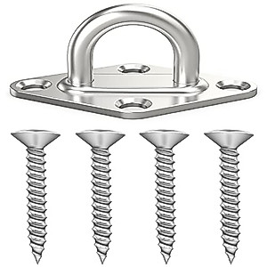 4 Pcs 2.3 Inch 304 Stainless Steel Pad Eye Plate Hook with Screws for Suspension, Ceiling Hooks, Marine Application Hook