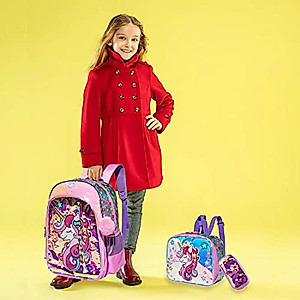 Egchescebo Kids Girls Travel School Teen Girl Preschool Kid Clear 3Pcs Unicorn Braid Backpack with Plush Lunch Box Bags Kids' Backpacks for School Elementary Teenage Gifts Trendy Stuff Toddler Pink