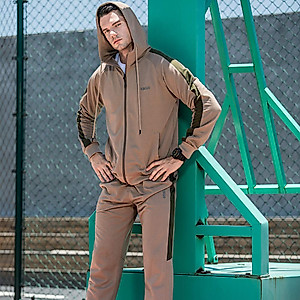 MANLUODANNI Mens Sweatsuits 2 Piece Hooded Tracksuit Sets Casual Comfy Jogging Suits for Men, Khaki-2XL