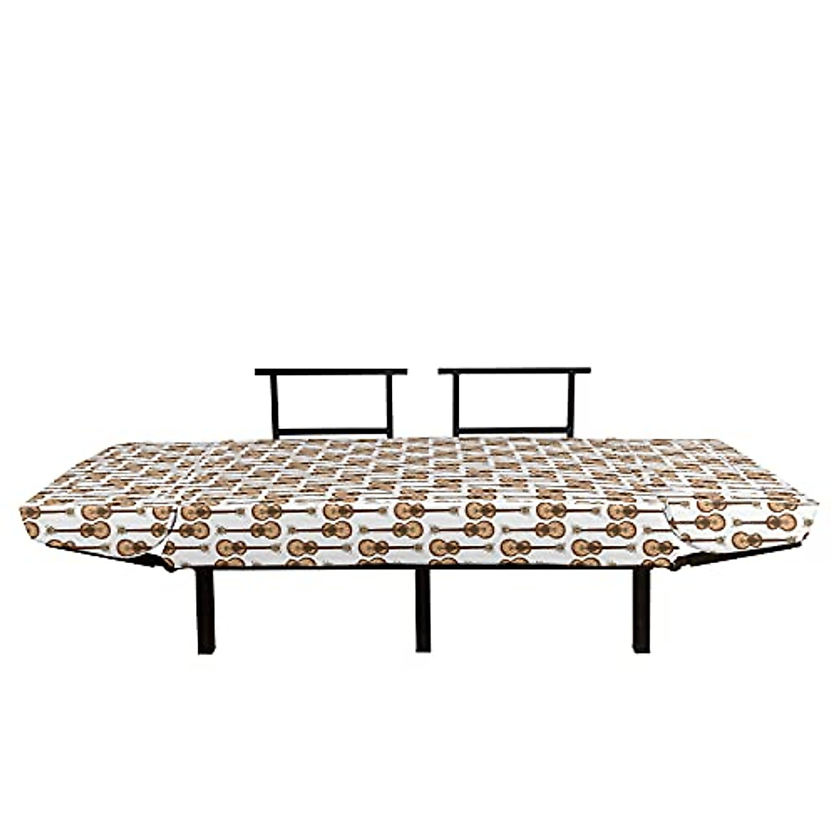 Ambesonne Music Futon Couch, Repeated Pattern Wooden Acoustic Guitars on Plain Backdrop Art Print, Daybed with Metal Frame Upholstered Sofa for Living Dorm, Loveseat, White Ecru and Pale Redwood