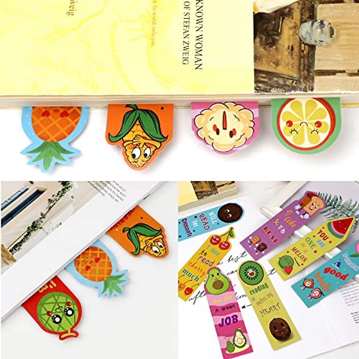 MWOOT 36 PCS Paper Bookmark, Fruit Cardboard Bookmarks Multipack, Educational Book Marker Card Set for Children Kid, Book Page Clip Book Lover Gifts School Rewards, Reading and Spelling