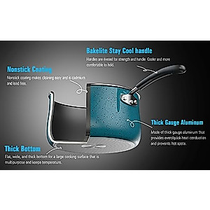 Cook N Home Nonstick Saute Fry Pan Set, 8, 9.5, and 11-Inch Kitchen Cooking Frying Saute Pan Skillet, Induction Compatible, Turquoise, 3-Piece