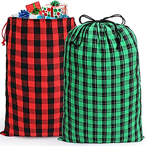 HRX Package 2pcs Cotton Santa Bags, 27.5x19inch Large Fabric Drawstring Christmas Gift Bags, Holiday Gift Wrap with Gift Tag for Presents