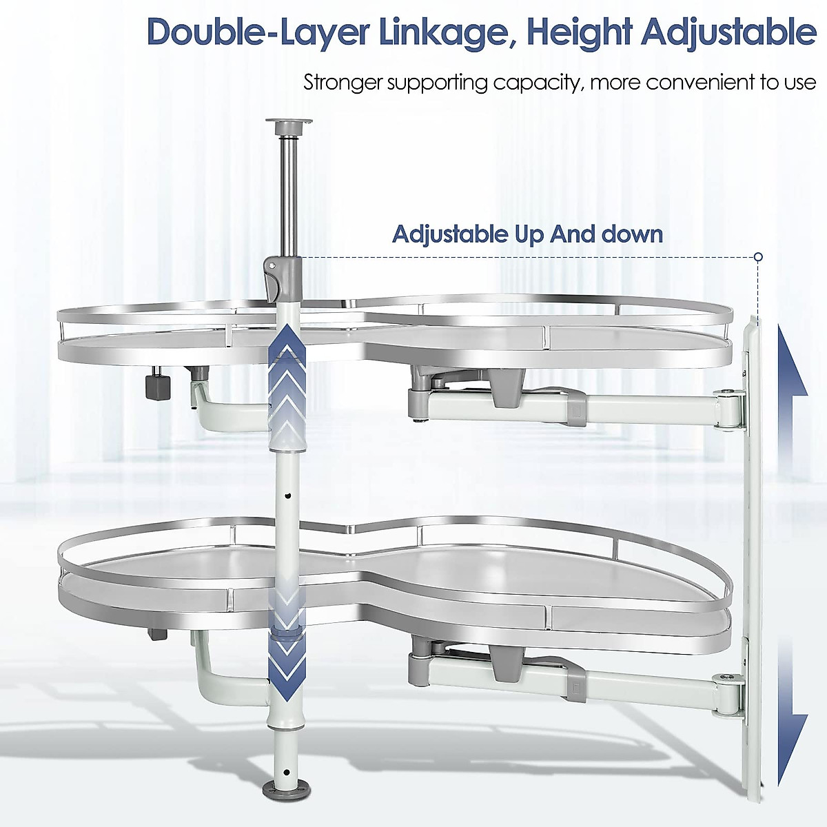 LIVOSA 36" Kitchen Corner Cabinet Blind Pull Out Organizer with 2 Non-slip Tiers Swing Tray and Soft Close, Right Handed Open, White