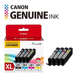 Canon CLI-281 XL Black, Cyan, Magenta and Yellow 4 Ink Pack Compatible to printer TR8520, TR7520, TS9120 Series,TS8120 Series, TS6120 Series, TS9521C, TS9520, TS8220 Series, TS6220 Series