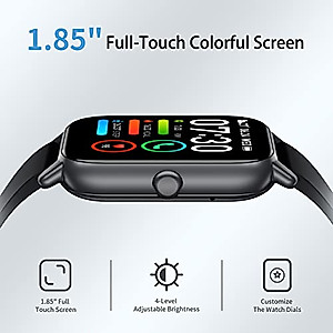 Smart Watch with Bluetooth Call (Answer/Make Call), 1.85" Ultra Large HD Screen, 100+ Sports Mode 2023 Smart Watches for Men Women, IP68 Waterproof Fitness Tracker with Heart Rate Sleep Monitor, Black
