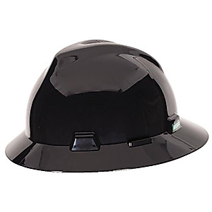 MSA C217374 V-Gard Full-Brim Hard Hat With Fas-Trac III Ratchet Suspension | Polyethylene Shell, Superior Impact Protection, Self Adjusting Crown Straps - Standard Size in Black