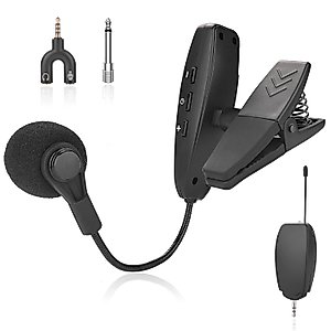 Wireless Instrument Microphone,UHF Clip Condenser Mic,for Horns,Trumpets,Clarinets, Saxophones, Cello, Computer, Phone, Speakers, Voice Amplifier 131ft Range, 1/8 and 1/4'' Port