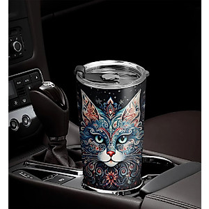 20oz Cute Beautiful Flower Cat Tumbler, Gifts for Cat Lovers, Coffee Thermos for Women, Stainless Steel Double Wall Vacuum Insulated Coffee Mug, Travel Cup with Lid