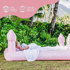 FUNBOY Kids Pink Castle Sleepover Travel Bed & Air Mattress. Perfect for Sleepovers. Includes Carrying Storage Bag, Twin